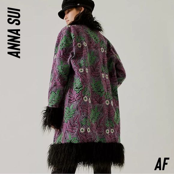 Anna Sui | Jackets & Coats | Rare Annasui Jacquard Faux Furjacket ...